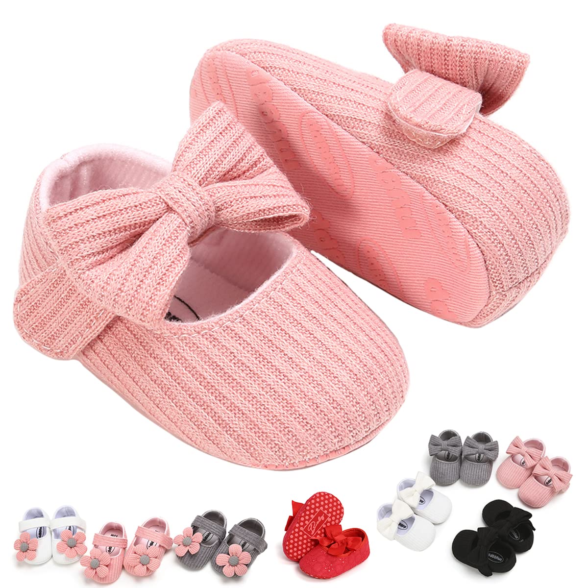 GDSDYM Baby Girls Mary Jane Flats with Bowknot Princess Wedding Dress Shoes Soft Newborn Infant Crib First Walker Prewalker