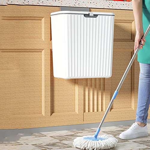 2.4 Gal Hanging Trash Can for Kitchen Cabinet Door with Slide Open Lid, Wall Mounted Plastic Garbage Bin for Kitchen Under Sink, Bathroom, Cupboard, Bedroom, Office, Camping
