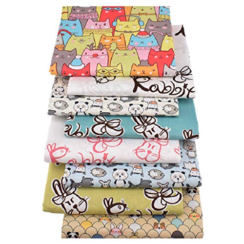 discountstore145 8Pcs Fabric Patchwork, Cartoon Animal Print Cotton Fabric Kids Bedding for Patchwork Sewing Bags 20 * 25cm