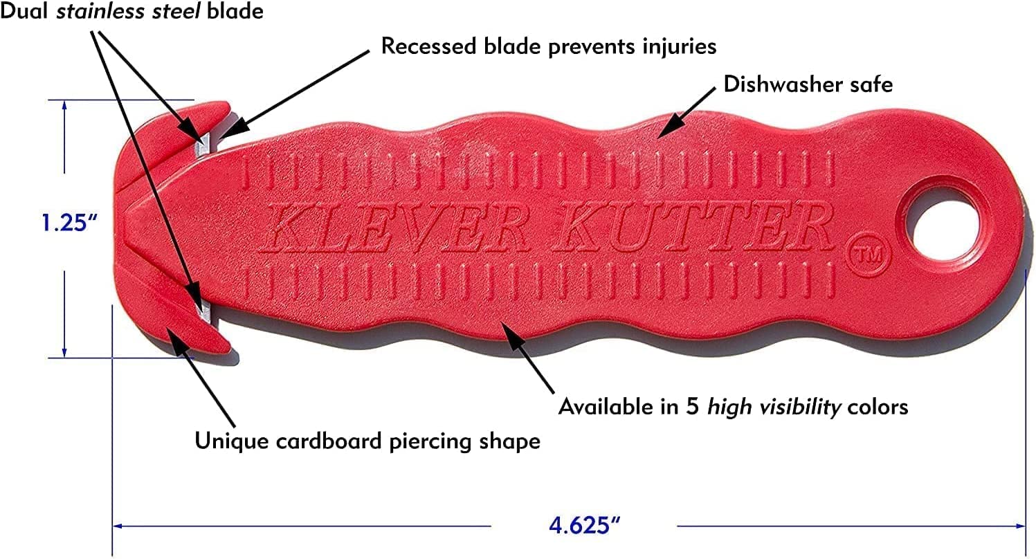 100 Safety Box Cutter Klever Kutter Utility Knife With Carbon Steel Blade - Safety Package Opener Tool Box Cutter Safex - Utility Knife Cardboard Value Pack (100, Red)