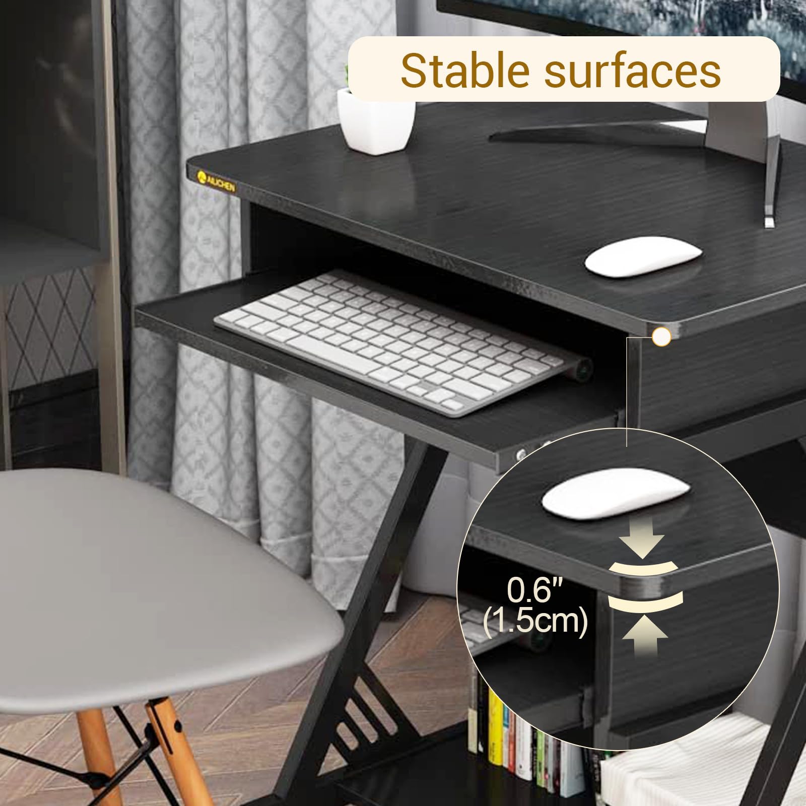 24 Inch Small Computer Desk, 30 Inch Tall Small Standing Desk with Wheels, Rolling Desk for Computer and Bedroom, Home Office Computer Desk, Mobile Computer Portable Laptop Cart with Shelves, Black