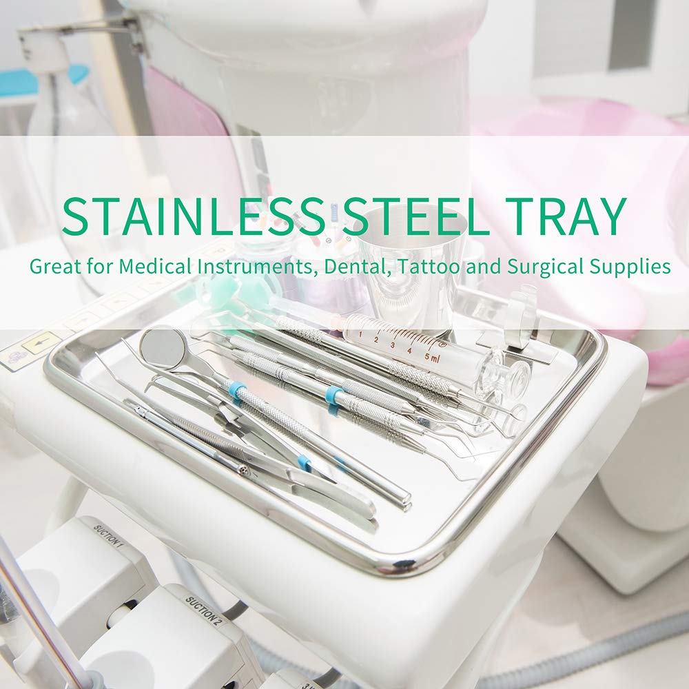 3 Pack Professional Medical Surgical Stainless Steel Dental Procedure Tray Thickening Lab Instrument Tools Trays -Flat Type (8.6" * 6.0" * 0.8", 3)