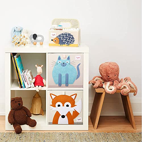3 Sprouts Large 13 Inch Square Children's Foldable Fabric Storage Cube Organizer Box Soft Toy Bin 2 Piece Bundle with Blue Cat and Orange Fox Designs