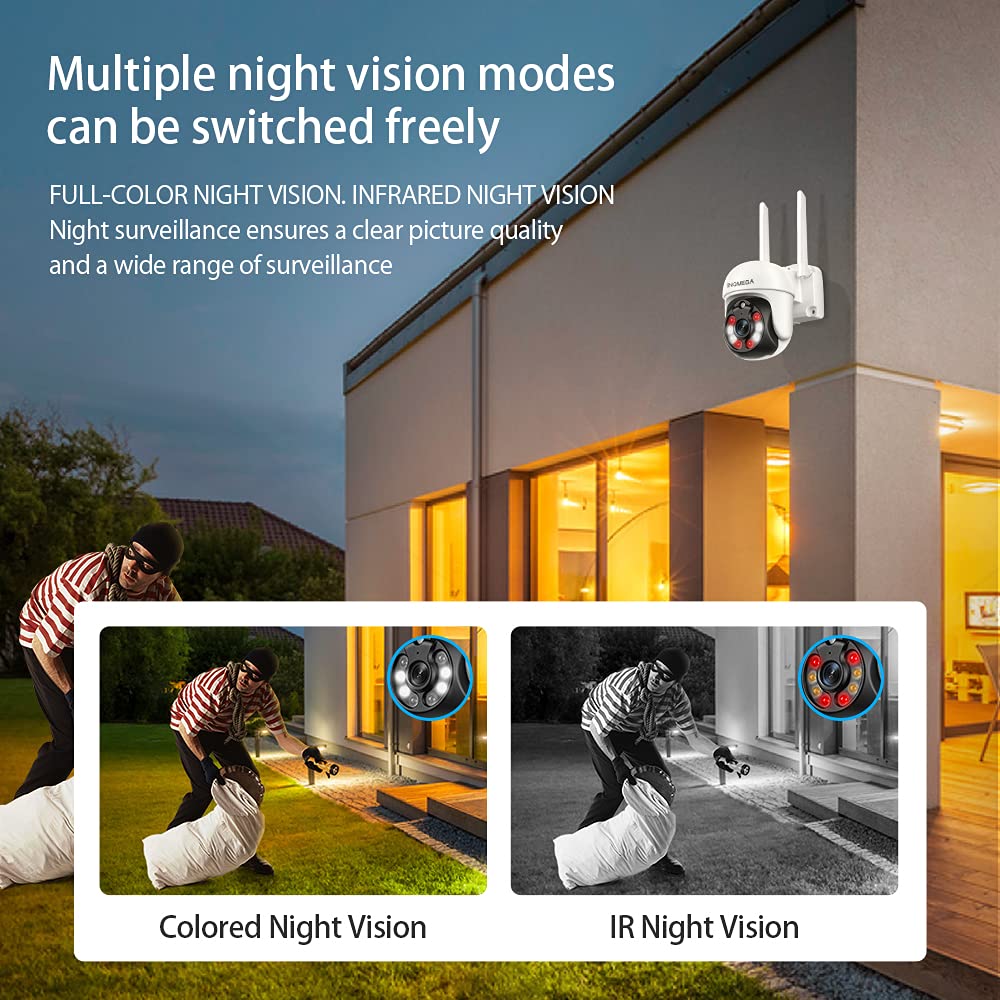 INQMEGA TUYA PTZ Camera Outdoor, 3MP Security Home Surveillance Camera with 2.4G WiFi, Waterproof IP Wireless Camera, Color Night Vision,Two-Way Audio, Motion Detection, Cloud & SD Card