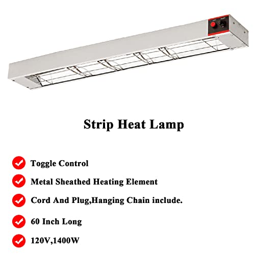 60 Inch Food Heat Lamp Overhead Food Warmer Commerical Strip Warmers 1400 Watts with Chain and Us Plug,110v (60")