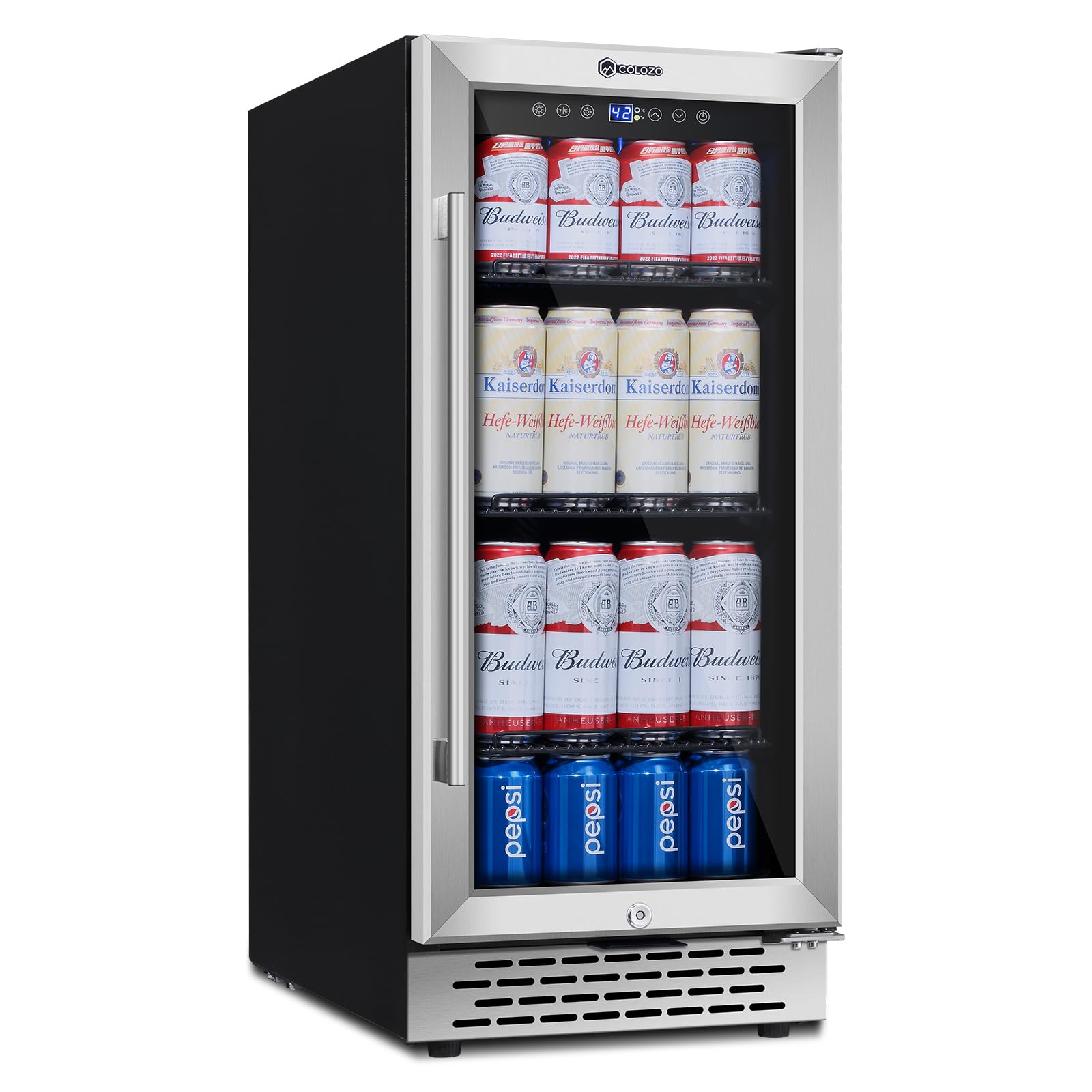 24 Inch Wine and Beverage Refrigerator Under Counter, Dual Zone Black Beverage Fridge with Glass Door&Lock,20 Bottles & 88 Cans Wine and Beverage Cooler, Freestanding Mini Fridge for Bedroom Home