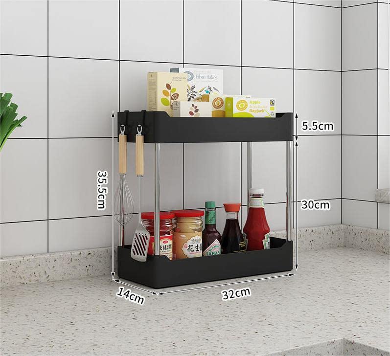 3 Tier Under Sink Organizers and Storage, Kitchen Bathroom Cabinet Organizer with Hooks,Cabinet Basket Storage Shelf,White