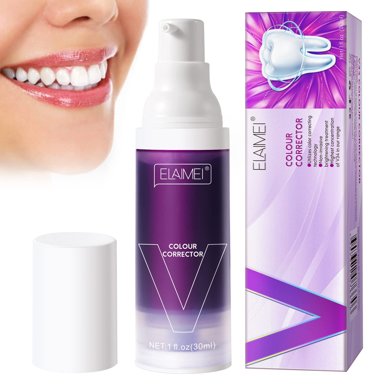 1Pcs Colour Corrector Purple Teeth Whitening Sensitive Teeth Toothpaste,Tooth Stain Removal, Teeth Whitening Booster,Not Causing Sensitivity 30ml