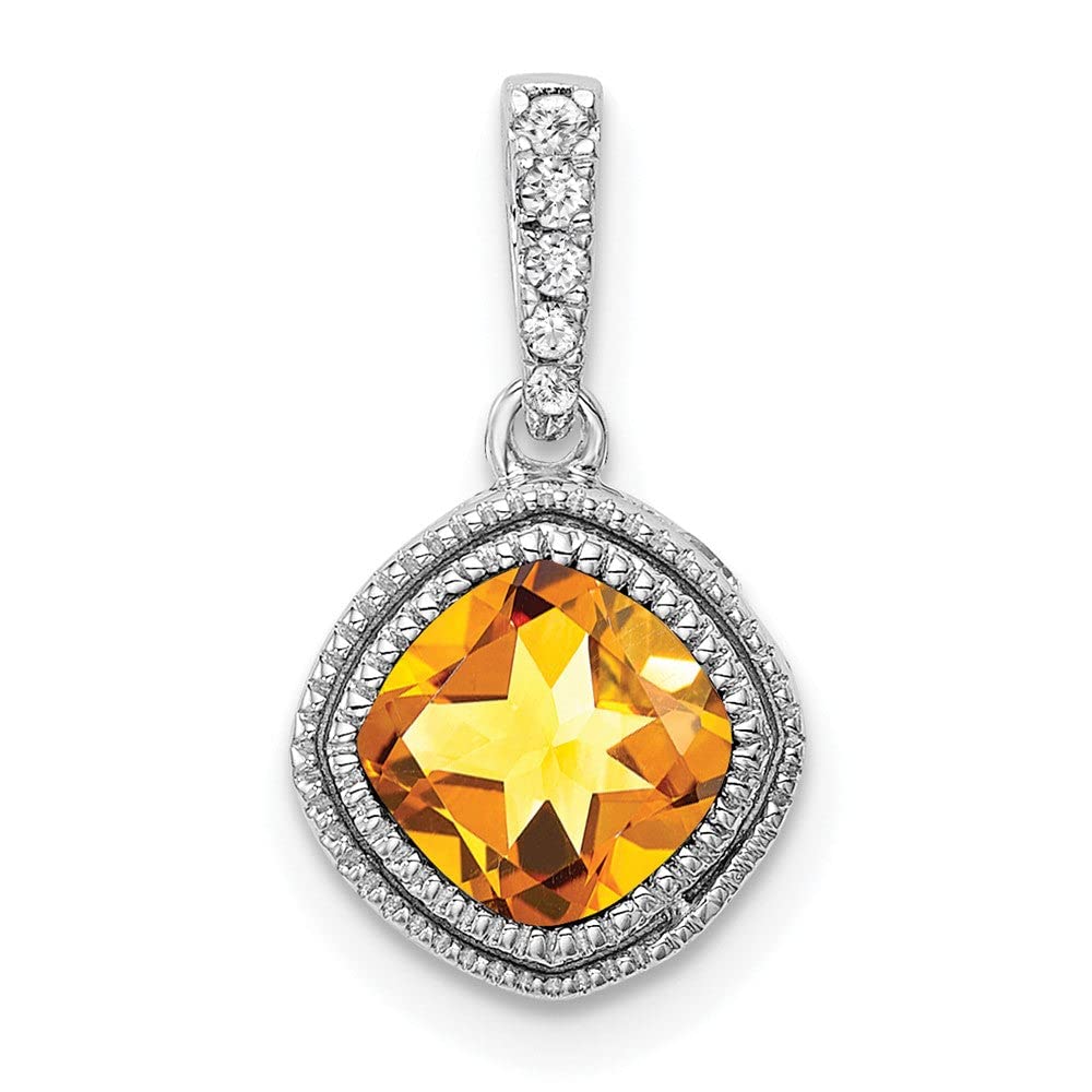 10k White Gold Cushion Citrine and Diamond Pendant GLD-AZ-PM7092-CI-021-1WA