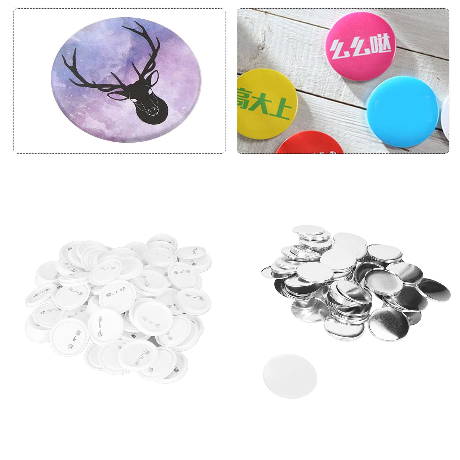 100 Sets Blank Pin Button Maker Machine Badge Parts Set for Button Making Machine DIY RoundForm Rustproof Button Making Supplies Pin Maker Back Button (58MM)