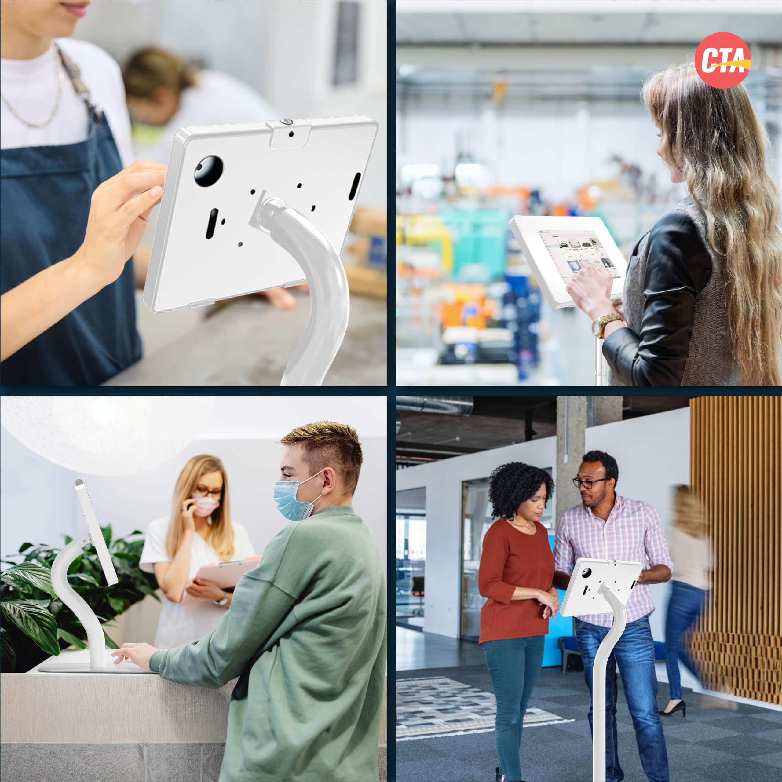 Anti-Theft Height Adjustable Kiosk Floor Stand CTA Secure Lockable Store Kiosk W/Height Adjustable Mechanism | for iPad 7/8/9 iPad Pro 11โ Inch Samsung & Microsoft Tablets - White (PAD-PARAFDW)
