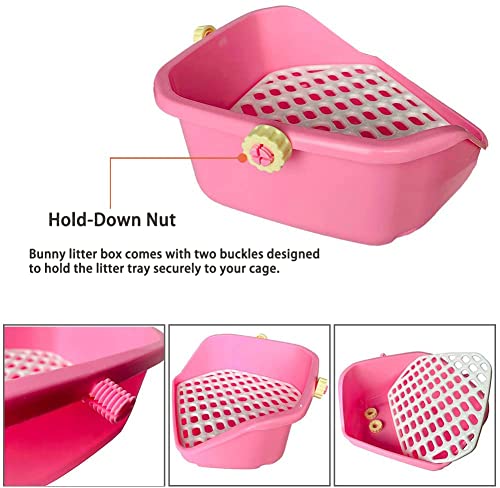 kathson Rabbit Litter Box Pet Toilet Cage Box Potty Trainer Corner with Small Animal Cage Cleaner Broom Brush Dustpan for Bunny Chinchilla Guinea Pig Ferret (Pink)