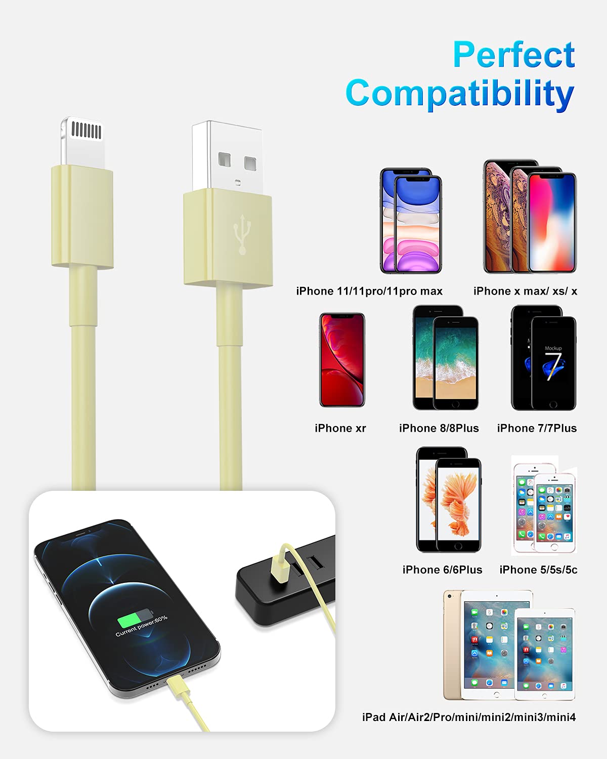 4 Pack [Apple MFi Certified] Apple Charging Cables 6ft, iPhone Chargers Lightning Cable 6 Foot, Fast iPhone Charging Cord for iPhone 14/14Pro/13/13Pro/12/11/11Pro/11Max/ X/XS/XR/XS Max/8, ipad(Yellow)