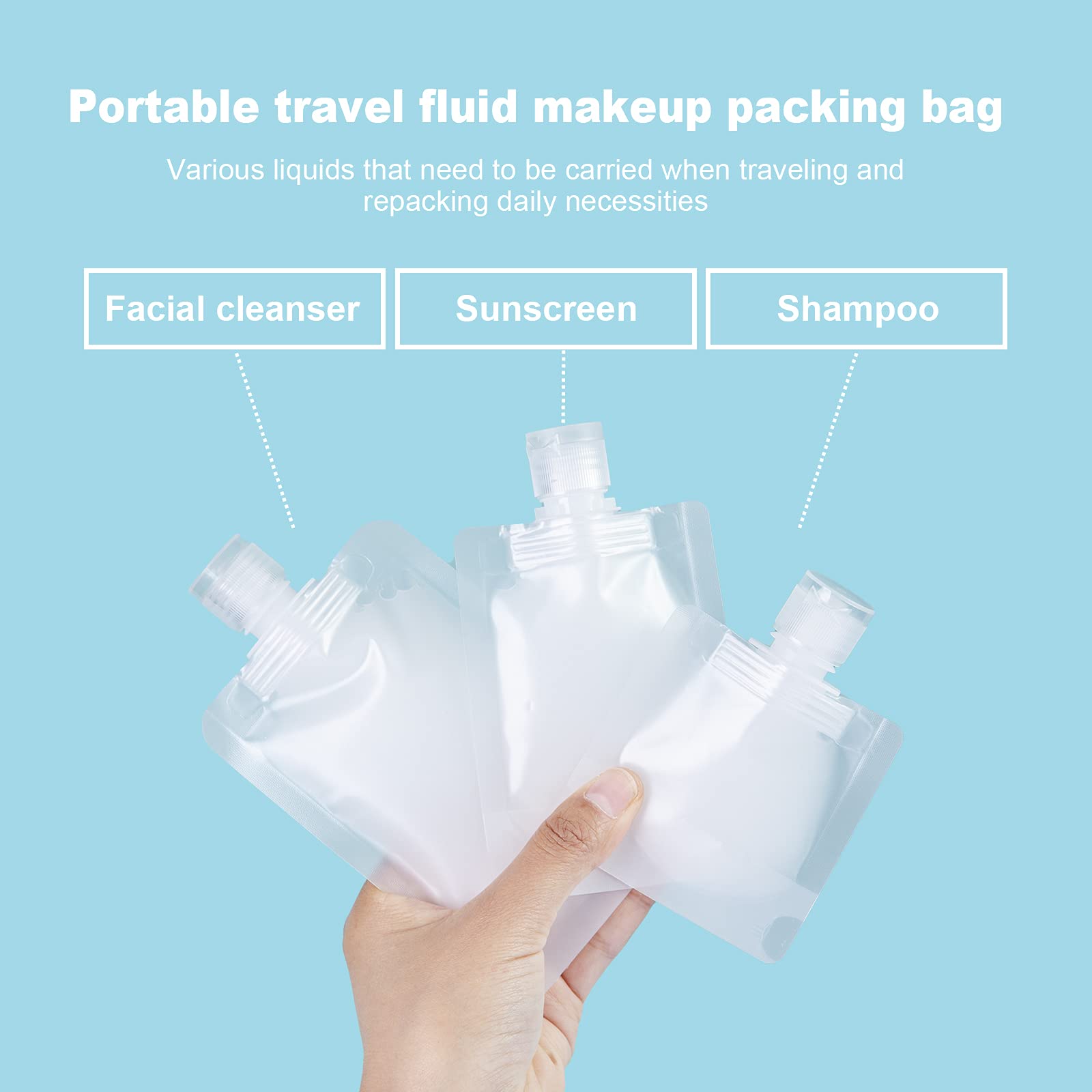 NUTAKI 15pack Portable Travel Fluid Makeup Packing Bag with Labels Refillable Travel Pouches-Sub Bags for Travel Tsa Approved Leakproof Toiletries Containers