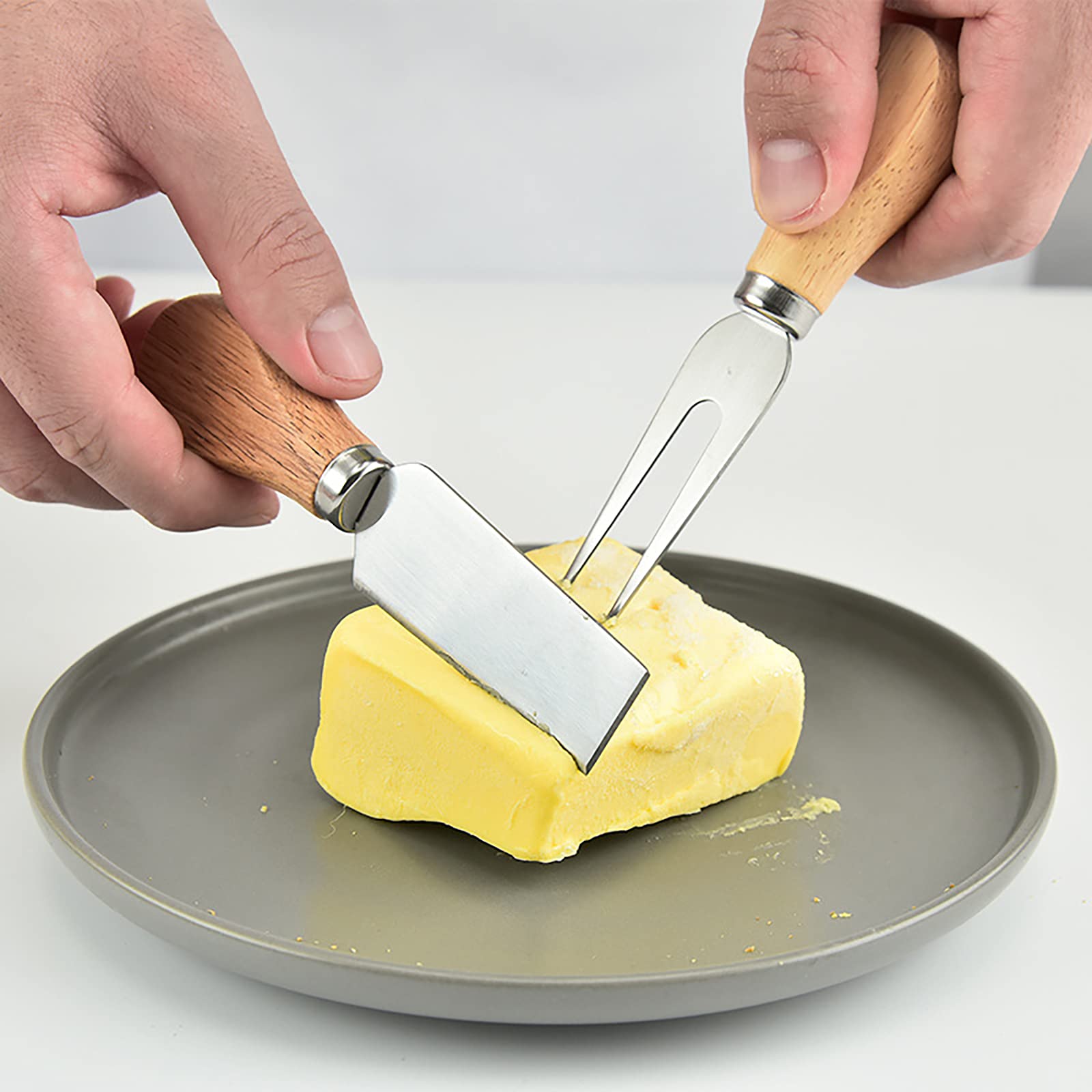 RMAMSCOV Cheese Knife Set, 8 PCS Stainless Steel Cheese Knife with Wood Handle, Butter Knife & Fork Cheese Tools,2 Cheese Knife, 2 Cheese Shaver, 2 Cheese Fork,2 Cheese Spreader