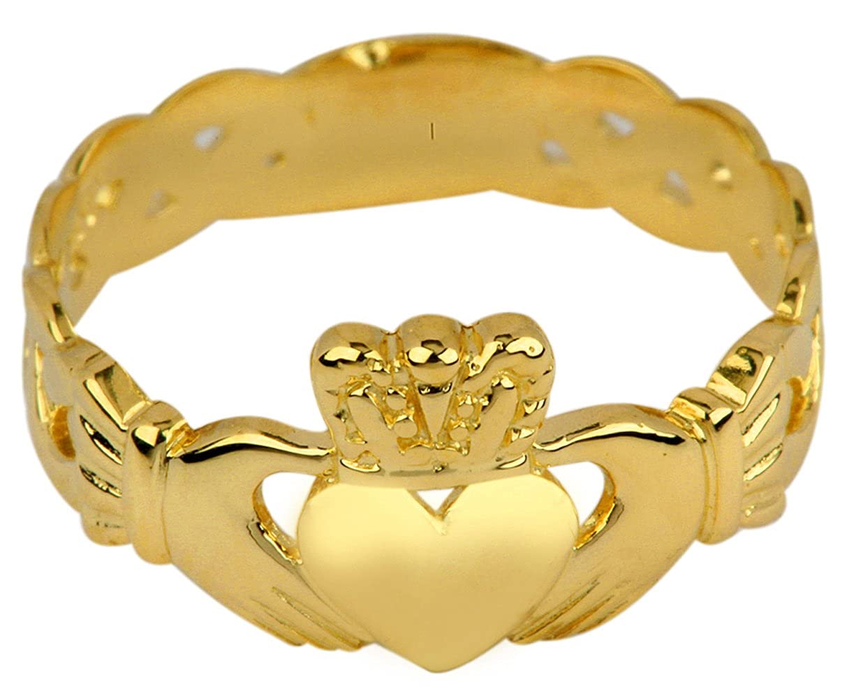 10k Yellow Gold Claddagh Friendship, Engagement, or Wedding Ring with Trinity Knot Band - Size 7