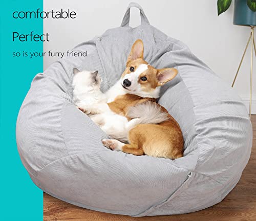 3 Ft Bean Bag Chair: Memory Foam Filled Bean Bag Chairs, Ultra Supportive Stuffed Bean Bag with Ultra Soft Corduroy Cover, Grey for Kids, Adults