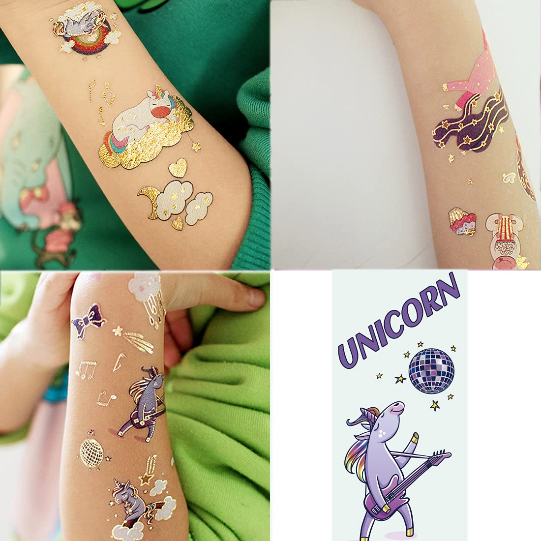 Ooopsiun Glitter Temporary Tattoos for Girls, 9 Sheets Gold Birthday Party Supplies Decorations for Kids, Fake Tattoos Stickers
