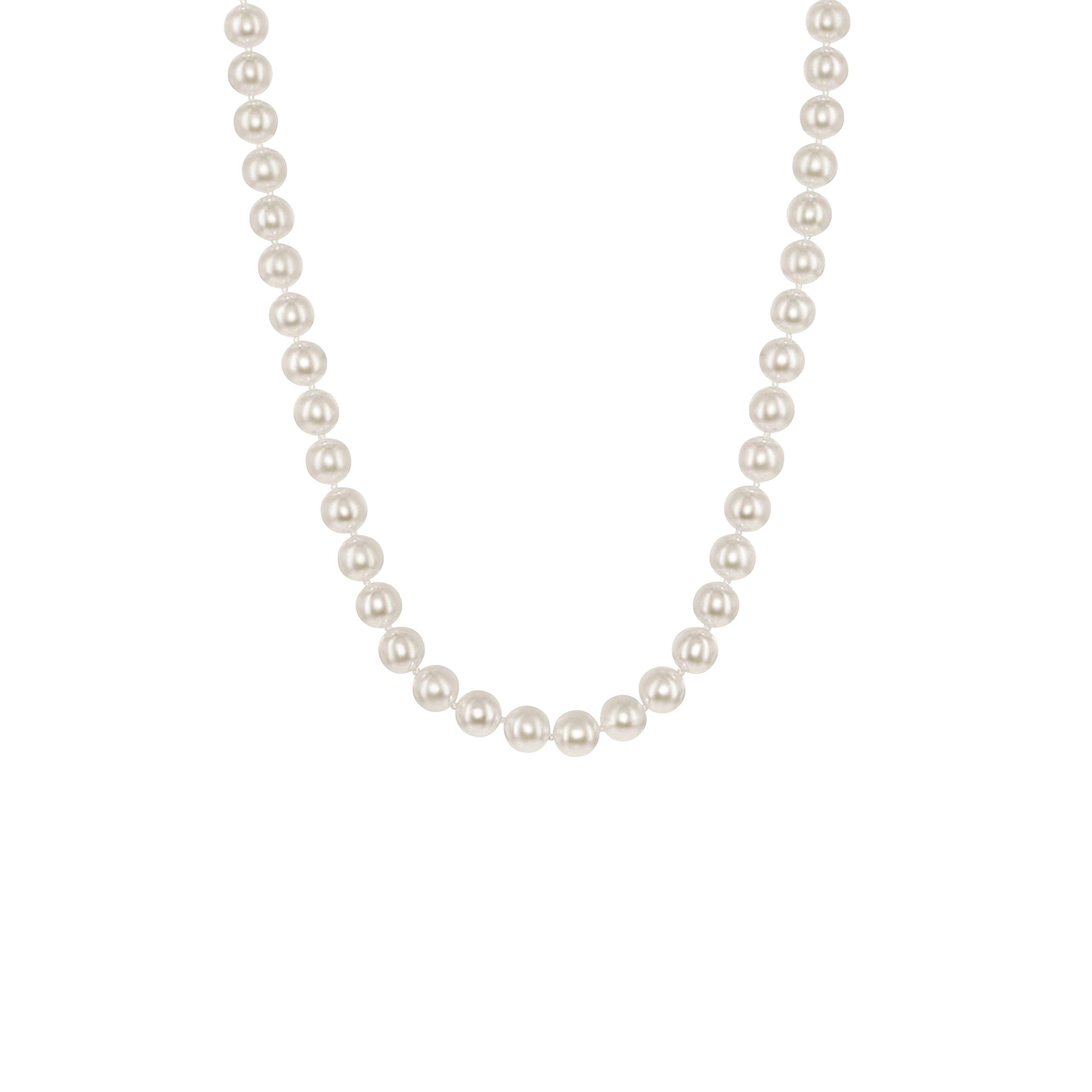 14K Gold AAAA White Japanese Akoya Cultured Pearls 18" Silk-Knotted Strand Pearl Necklace - Choice of Pearl Size & Clasp Gold Color (Yellow Gold, 6-6.5mm)