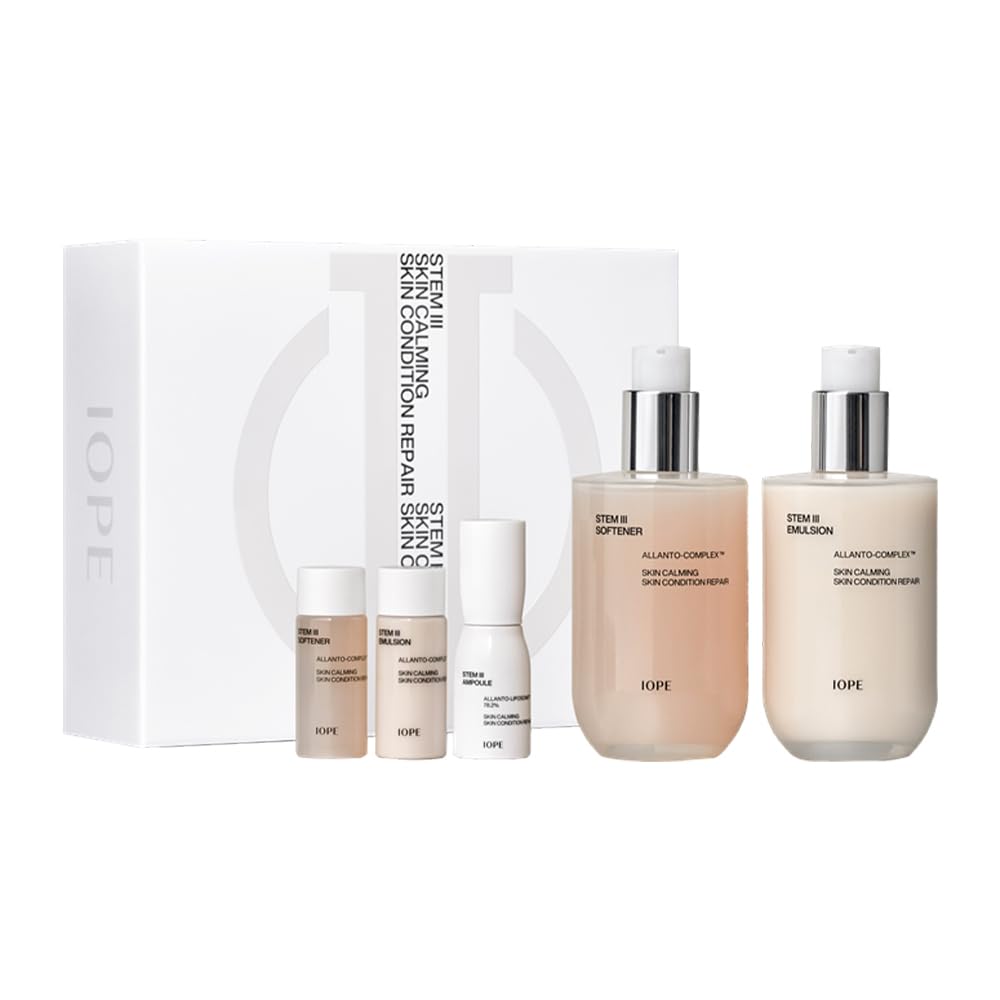 IOPE STEM III Skin Care Gift Set - Korean Timeless Skincare for Daily Uses, Intense Anti-Aging Face Toner & Lotion & Serum with Hyaluronic Acid, Kit for Hydration & Moisture Barrier Strength