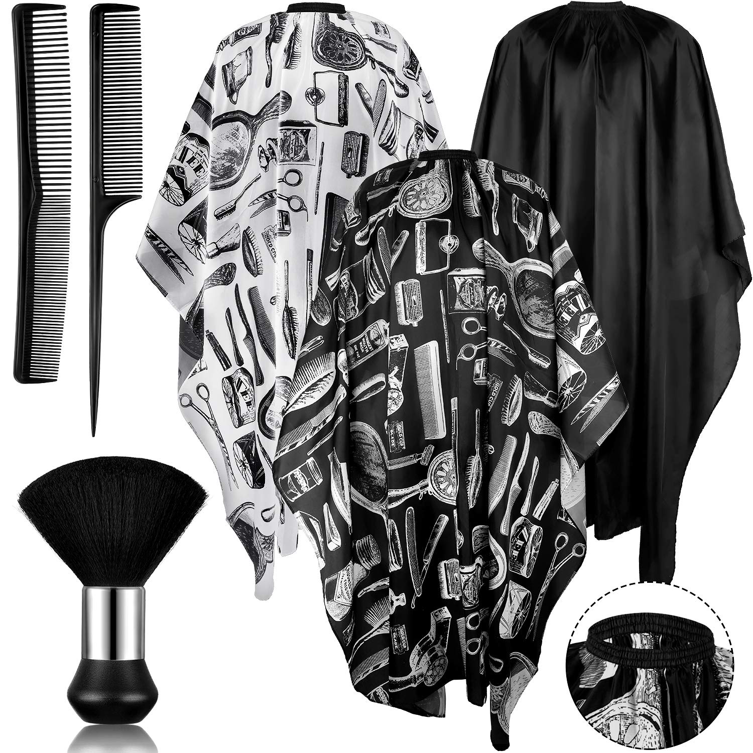 6 Pieces Salon Barber Capes Set Men Capes for Hair Stylist Hair Cutting Hairdresser Stylists Capes with Adjustable Snap Closure Neck Duster Brush and Combs(Classic Style)