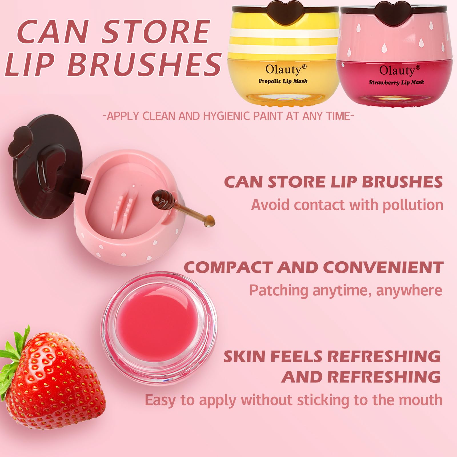 2 Pack Nourishing Lip Balm Honey Pot, Moisturizing Honey & Strawberry Propolis Lip Mask, Hydrating & Prevention Dry and Cracked Lip Scrubs Exfoliator Sleeping Lip Mask Reduces Lip Lines