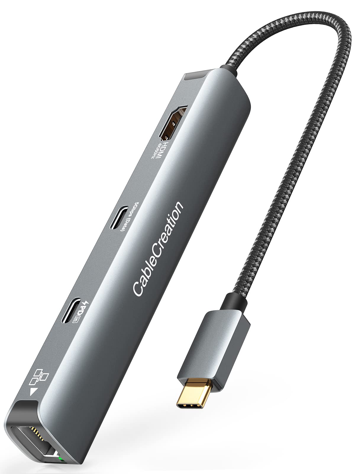 CableCreation 6-in-1 USB-C Hub/Multiport Adapter with 4K 60HZ HDMI, USB C Data Port, 1Gbps Ethernet, 100W Power Delivery, 2 USB 3.0 Port, for MacBook Pro Air M1, iPad Pro Air 2022-2018, XPS