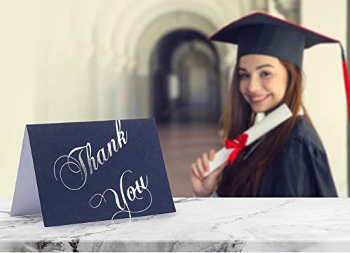 Banana Basics Thank You Cards Bulk Set w/Envelopes (72-Pack) Blank Note Cards 4 x 6 | Navy Blue With Silver Foil Stamping, | Perfect For Wedding, Bridal Shower, Baby Shower, Business, Graduation,