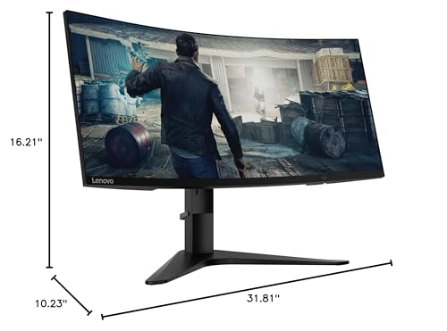 Lenovo G34w-10 34-Inch WQHD Curved Gaming Monitor, 21:9 Ultra-Wide, 3 Side NearEdgeless, AMD FreeSync, 144Hz, HDMI, DP, Adjustable Stand, VESA