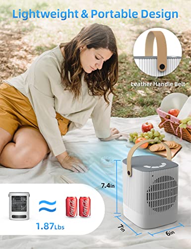 3-IN-1 Portable Air Cooler, USB Powered Desktop Cooling Fan, 3 Levels Spray Humidify & 3 Speeds Personal Air Conditioner Fan w/8 Night Light Modes, Evaporative Air Cooler for Small Room/Office/Camping
