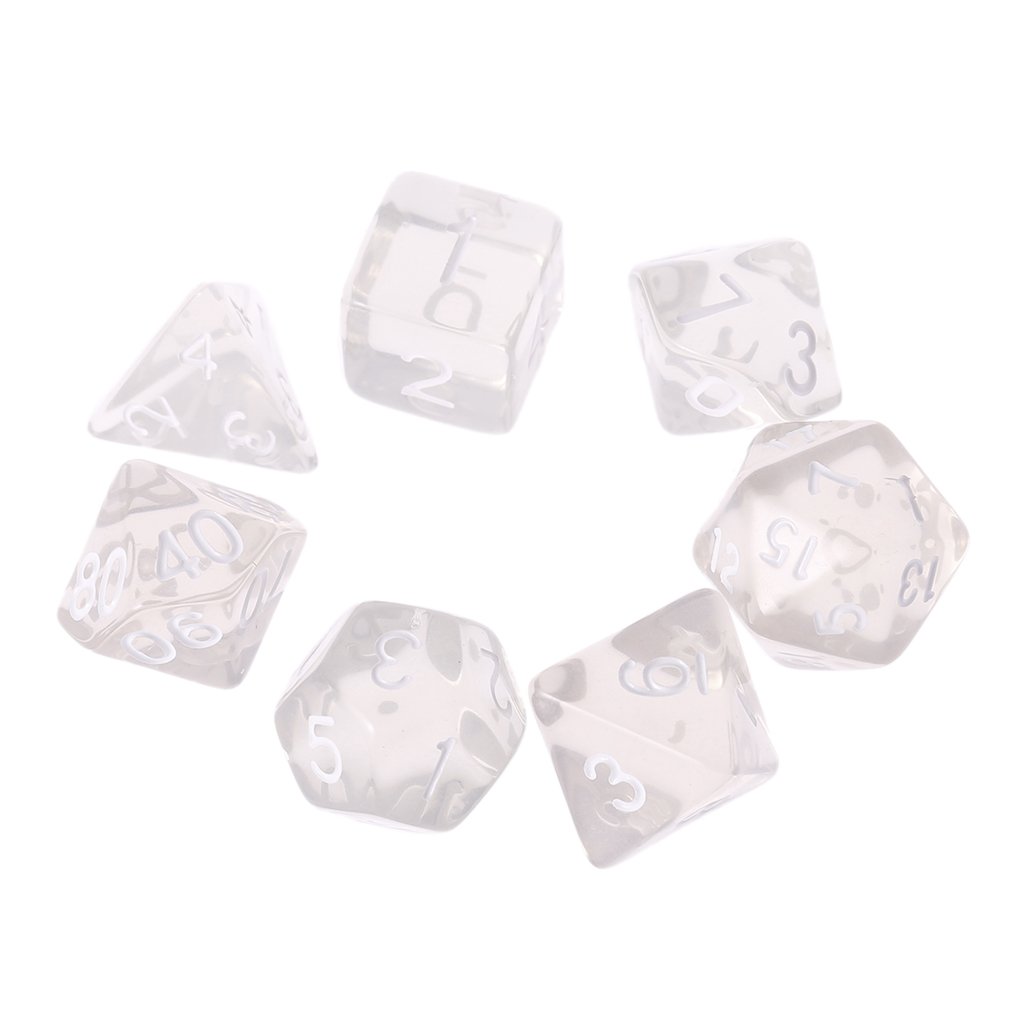 7Pack of Transparent Color D4 D6 D8 D10 D12 D20 Polyhedral Dice for Dungeons and Dragons DND RPG Table Games P