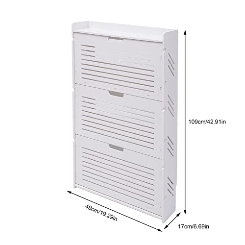 3-Layer White Tipping Shoe Cabinet, Shoe Rack Cabinet for Entryway, Ultra-Thin Shoe Cabinet Breathable, 19.29*6.69*42.91inch