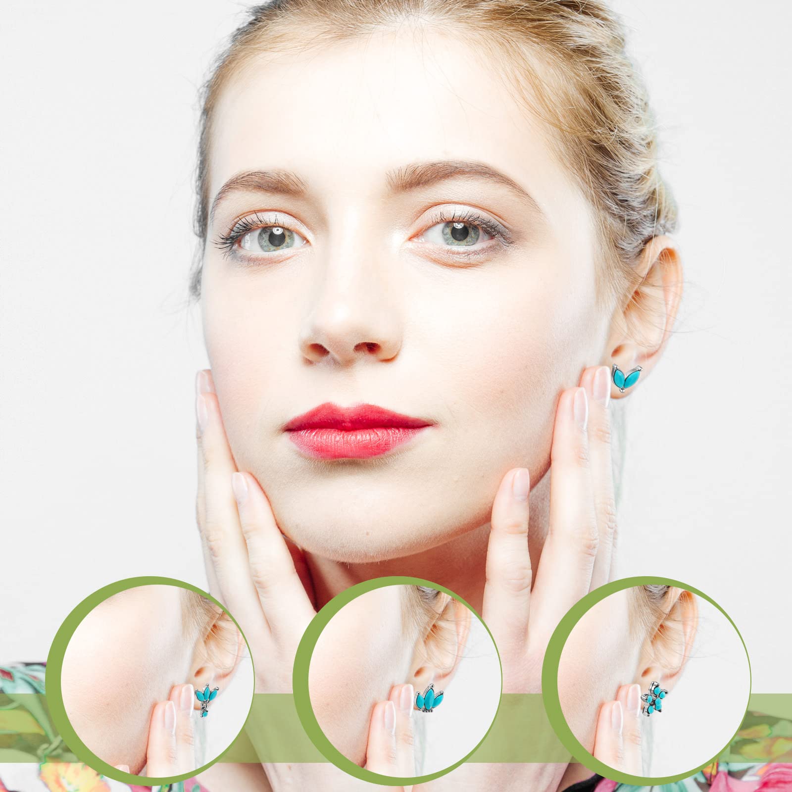 12 Pairs Turquoise Stud Earrings Boho Various Dainty Small Gemstone Studs Earring Set Simple Trendy Silver Gold Round Square Drop Triangle Flower Shaped Dot Earrings for Women