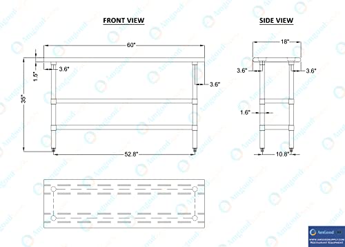 60" Long X 18" Deep Stainless Steel Work Table with 2 Shelves | Metal Food Prep Station | Commercial & Residential NSF Utility Table