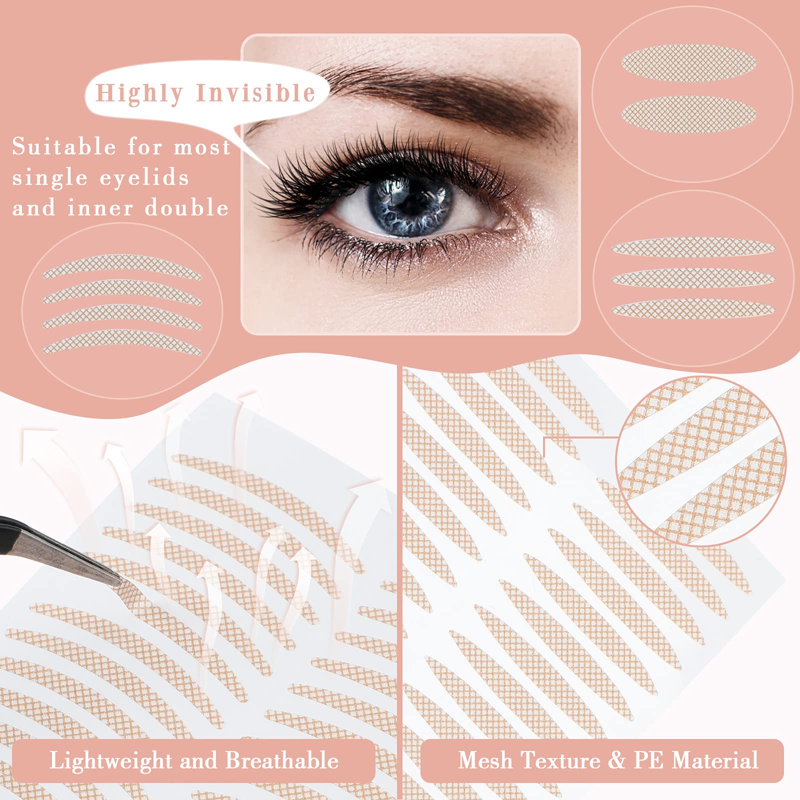 Queekay 864 Pcs Eyelid Lifters Strips Natural Invisible Eyelid Tape Droopy Eyelid Tape Double Single Eyelid Stickers Self Adhesive Eye Lid for Hooded Droopy Uneven Mono Eyelids