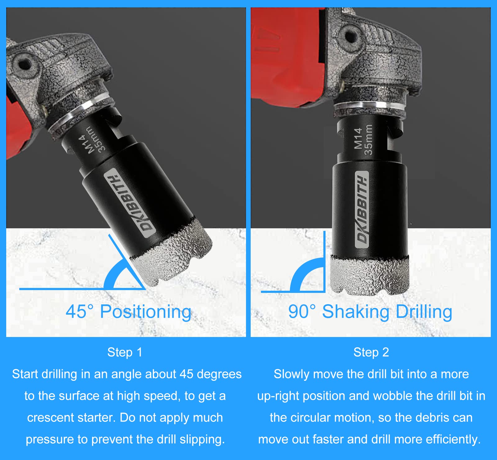 Dry Diamond Core Drill Bits 1-3/8 Inch (35mm) Tile Hole Saws for Porcelain Ceramic Tile Marble Brick Hole Saw with 5/8-11 Thread Plus 3/8 Inch Hex Shank Adapter