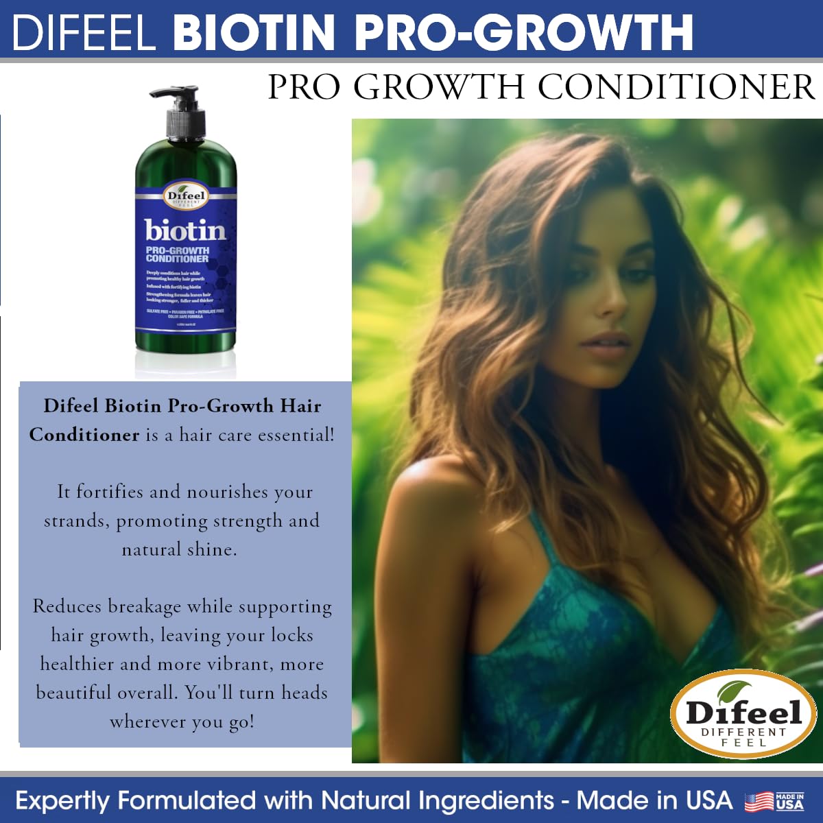 Difeel Biotin Pro-Growth 4-PC Hair Care Gift Set - Shampoo (12oz), Conditioner (12oz), Hair Oil (7oz), and Hair Mask (12oz)