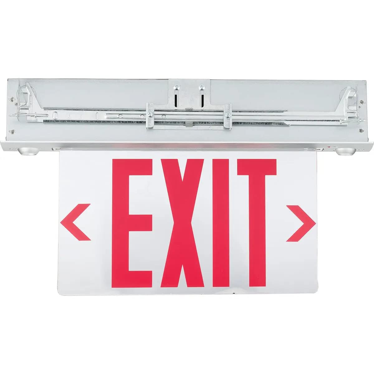 LB91610 Recessed Edge-Lit Red Exit Sign, 120-277V Double Face LED Combo Emergency Light with Adjustable Two Head and Backup Battery, NYC Approved 8” Lettering, UL Certified