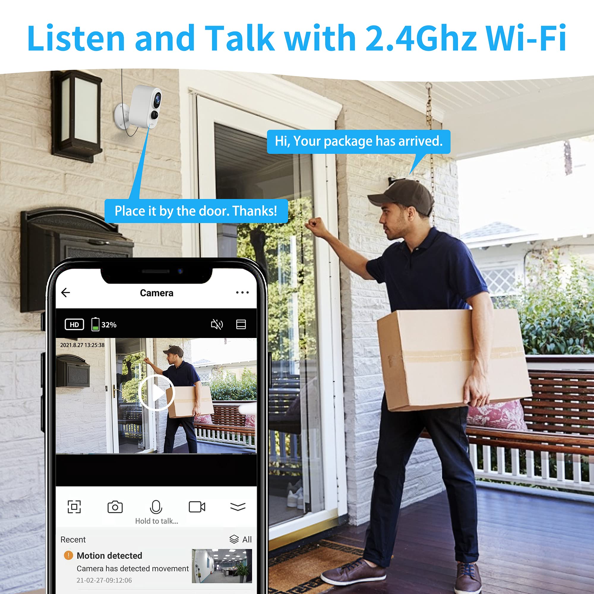 Wireless Outdoor Security Camera Wi-Fi Solar IP Surveillance Cams Home Security Cam with PIR/Human Motion Detection Night Vision, 2-Way Audio, Solar Panel, IP 65 Waterproof , Tuya Smart App
