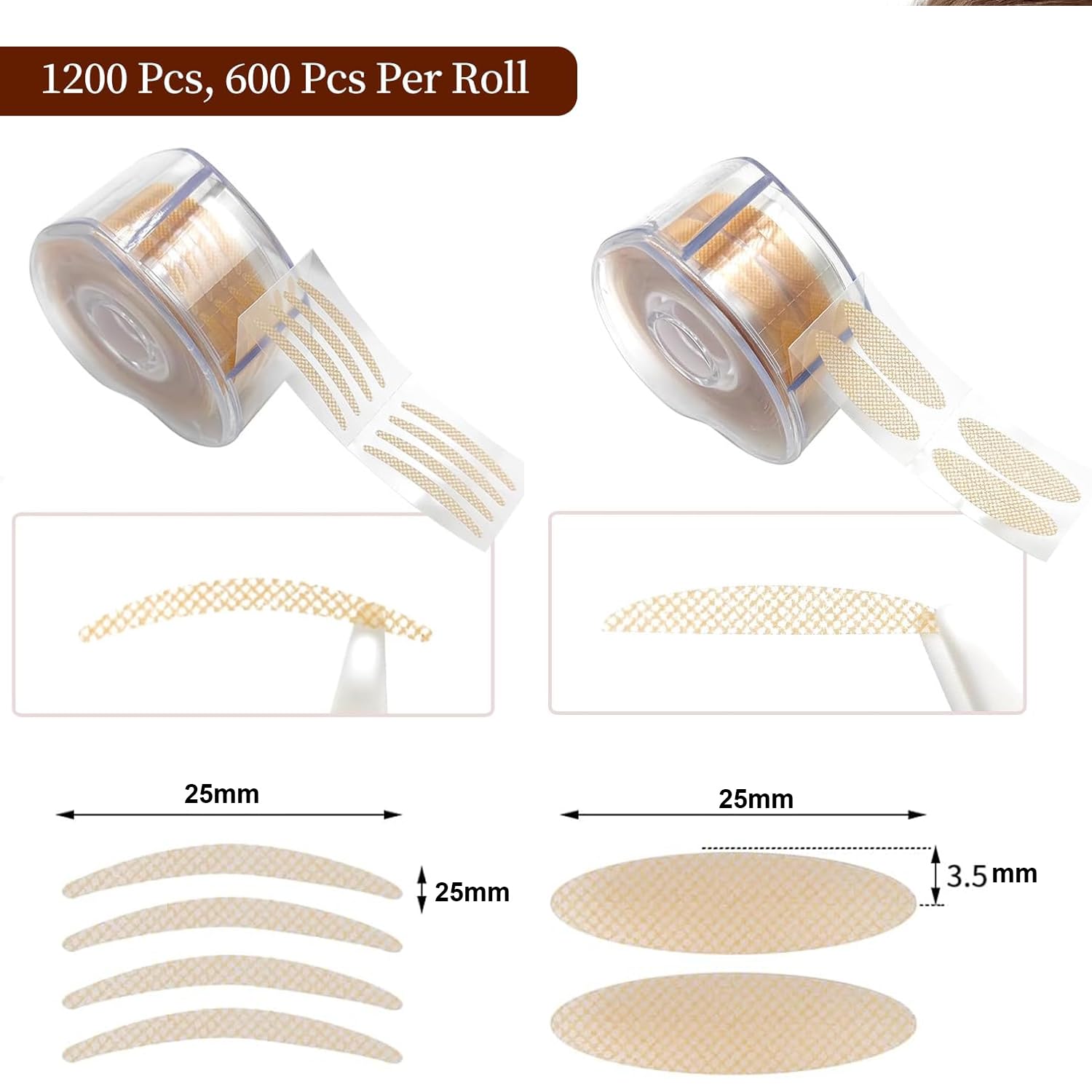 Waterproof Invisible Double Eyelid Tape - 1200 Pieces Natural Fiber Eyelid Lifter Strips, Eye Lift Tape for Droopy Lids, 2 Rolls Invisible Eye Stickers, Big Eye Decoration