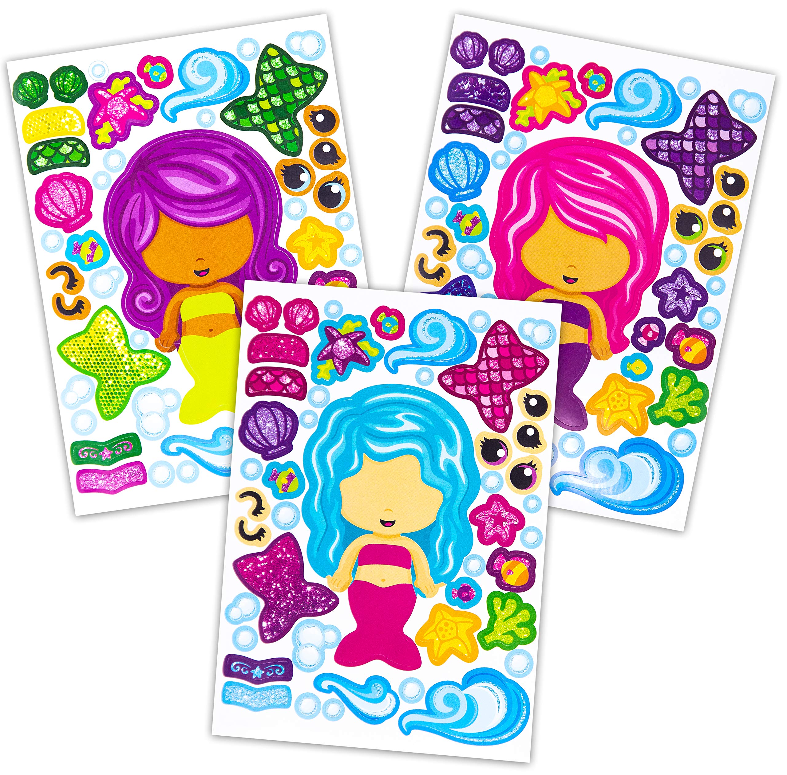 24 Make A Sea Sticker Sheets - Stickers of All Your Kids Favorite Sea Life - Fun Craft Project for Children - Perfect Birthday Party Favors for Mermaid & Under The Sea Themed Parties
