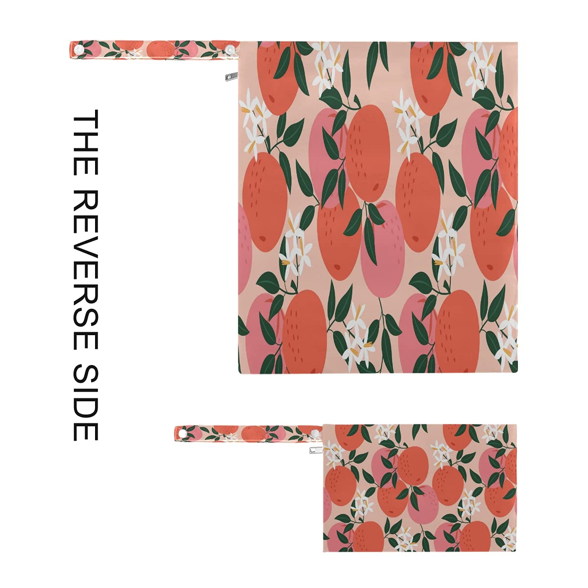 Wet Dry Bags for Diaper Bag Fruit Orange Flower Pattern Cloth Diaper Hanging Wet Bags Waterproof Washable Organizer Pouch with Pocket for Travel Camping Beach