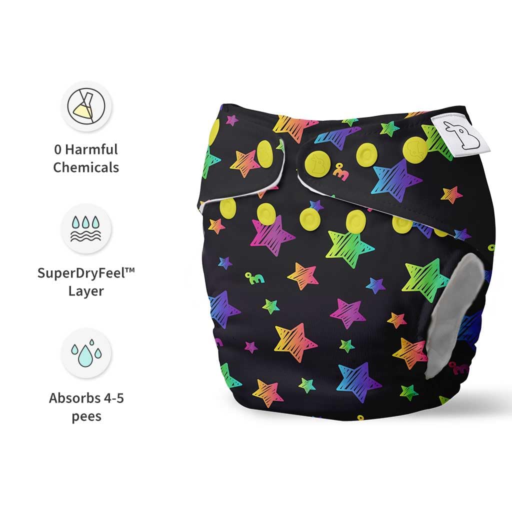 SuperBottoms New UNO Freesize Cloth Diaper, Cloth Diaper for Babies 0 to 3 Years, Washable & Reusable Cloth Diaper, Comes with Cloth Diaper Insert, 1 Diaper and 1 Organic Cotton Soaker