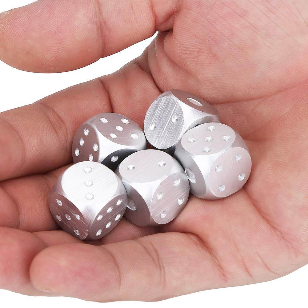 6 Sided Metal Dice Set, Dice Set with Storage Box Table Game Poker Games Dice Accessory (Silver Rectangular Box)