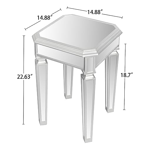 3-Piece Coffee table and End Tables Set,Glass Mirrored Coffee Table with Adjustable Height Legs and Crystal Design,Fashionable Cocktail Table,Easy Assembly Rectangular Glass Coffee Table,Silver