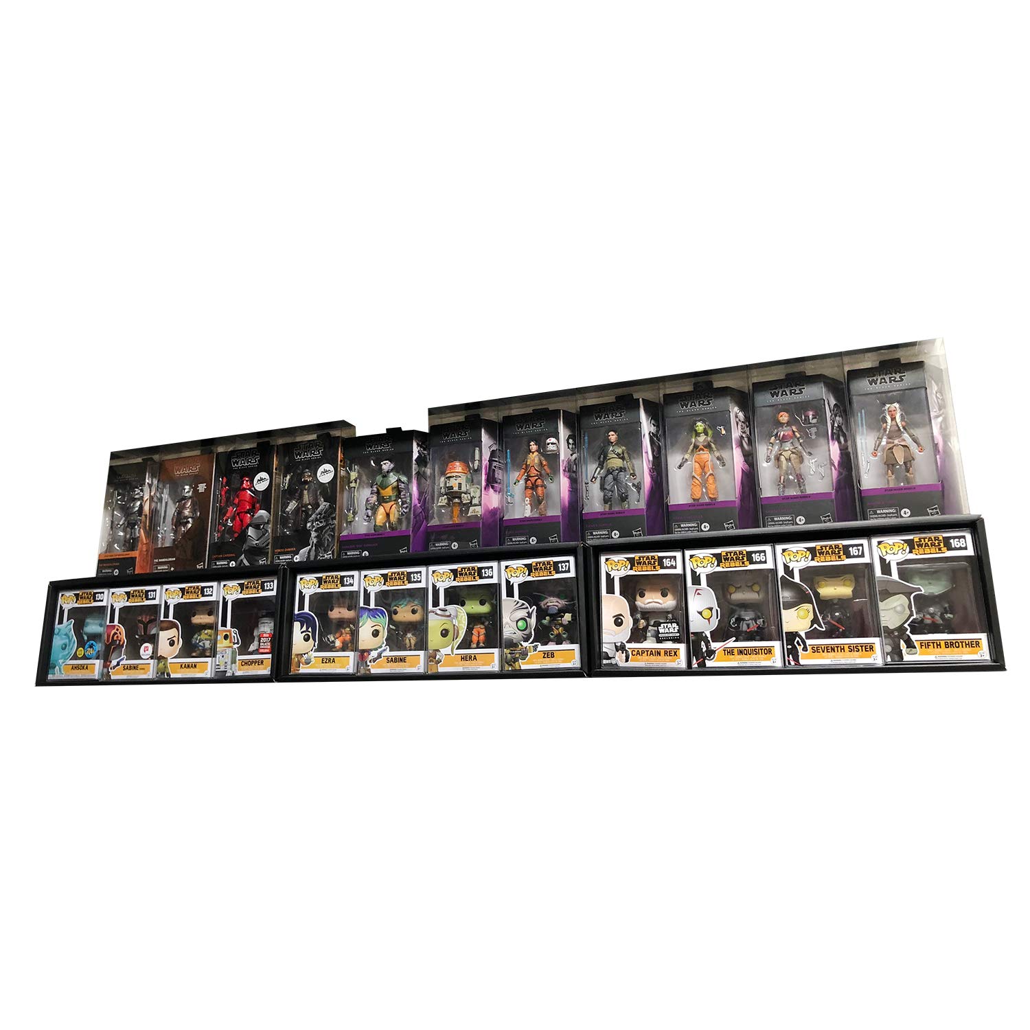 6 Single Row in Box Display Cases for 4 in. Funko Pop Collectible Toy Figures, Black Cardboard