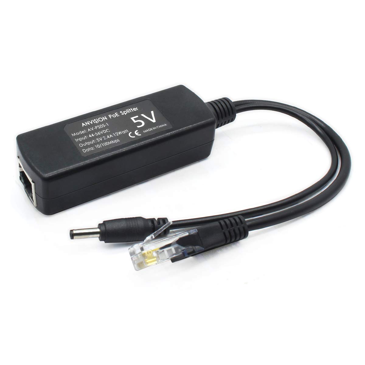 ANVISION 2-Pack 5V PoE Splitter, 48V to 5V 2.4A Adapter, Plug 3.5mm x 1.35mm, 5.5mm x 2.1mm connector, IEEE 802.3af Compliant, for IP Camera and more