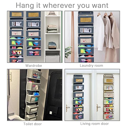 5-Shelf Over Door Hanging Organizer Storage,5 Large Pockets with Clear Windows,2 Metal Rings for Large Hanging Weight for Nursery, Diapers, Closet,Room,Dorm(White)