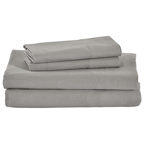 Amazon Brand β Stone & Beam Rustic Solid 100% Cotton Flannel Bed Sheet Set, King, Heather