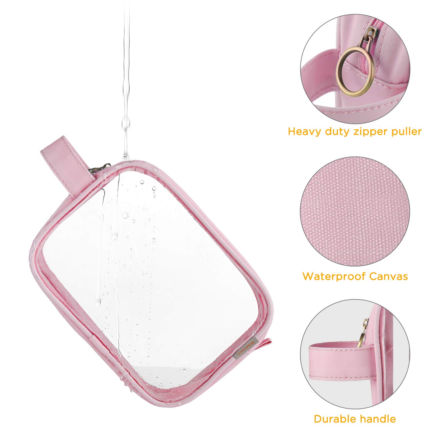 GAGAKU 2pcs Clear Toiletry Bag TSA Approved Travel Toiletry Bags Liquid Bag with Handle Strap, Waterproof Transparent Makeup Cosmetic Bags for Women - Light Pink